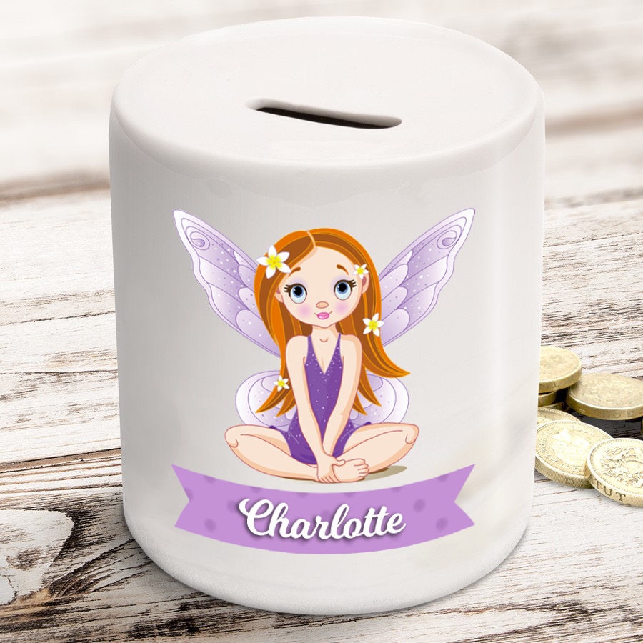 Personalised fairy princess money box in ceramic with rubber stopper ...